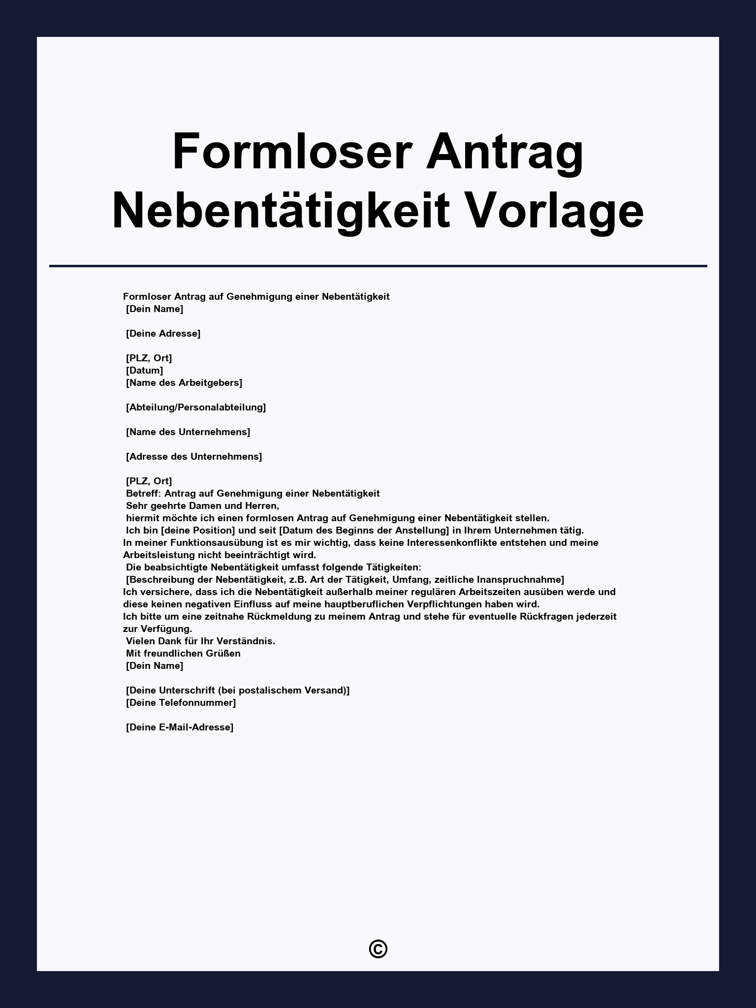 Formloser Antrag Nebentätigkeit Vorlage