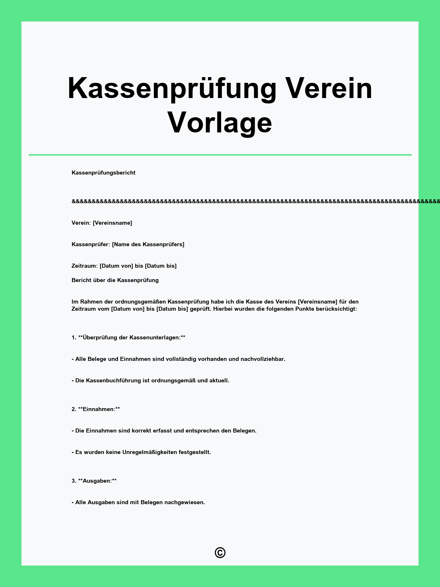 Kassenprüfung Verein Vorlage