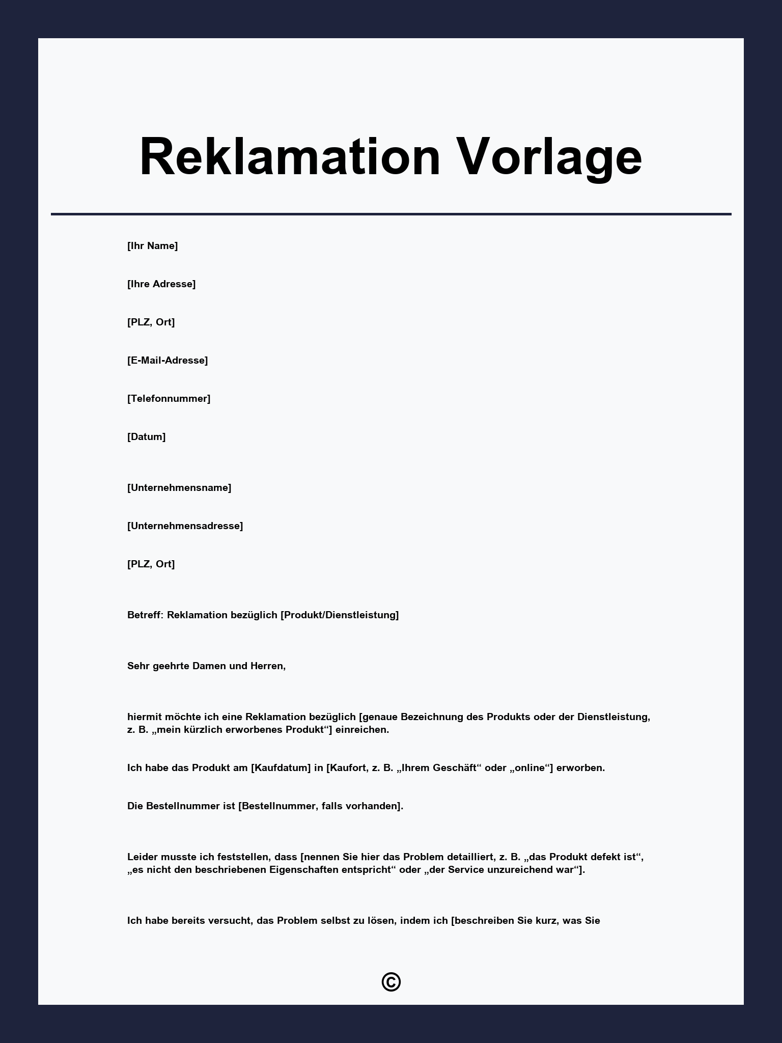 Reklamation Vorlage