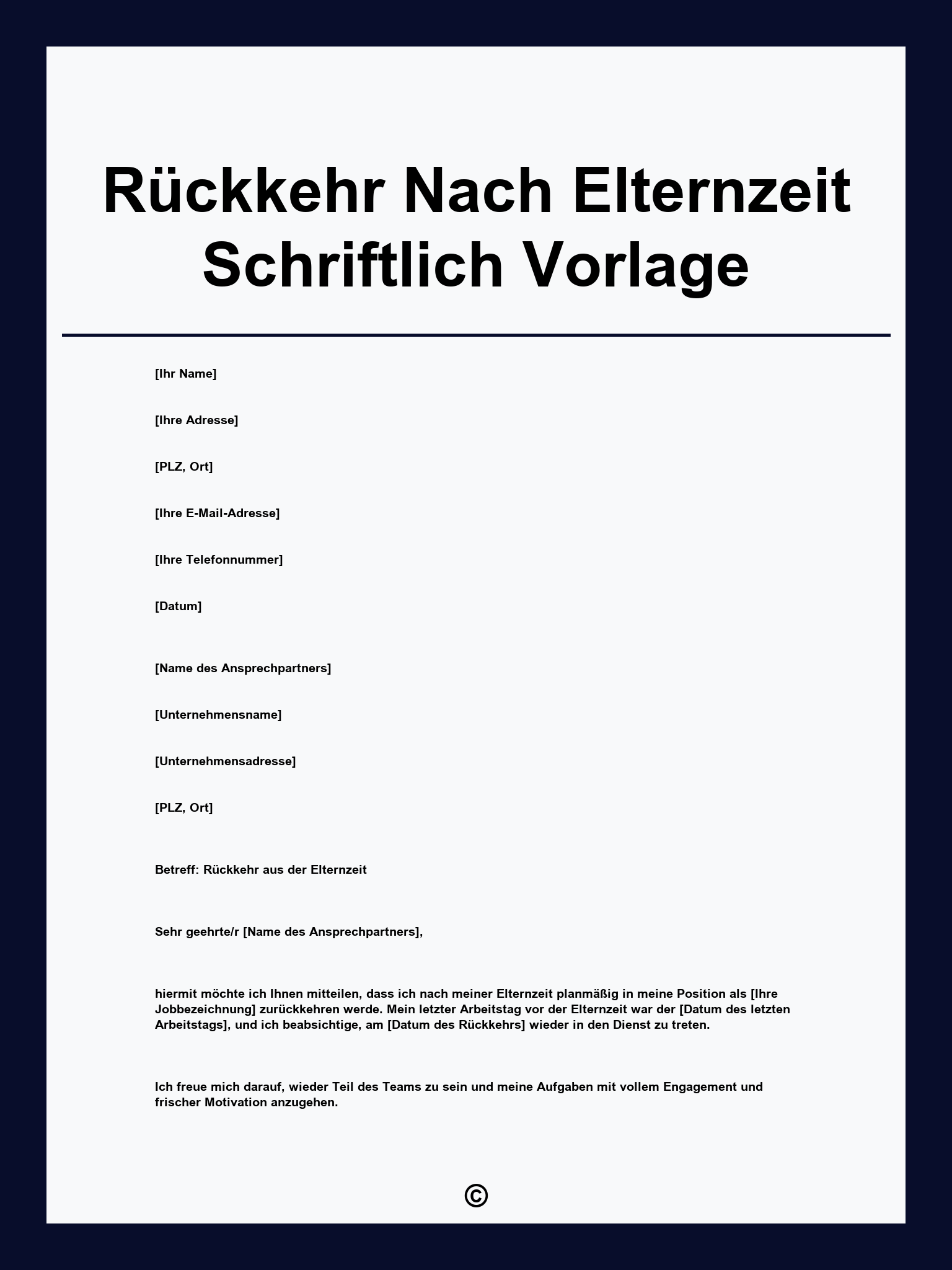Rückkehr Nach Elternzeit Schriftlich Vorlage