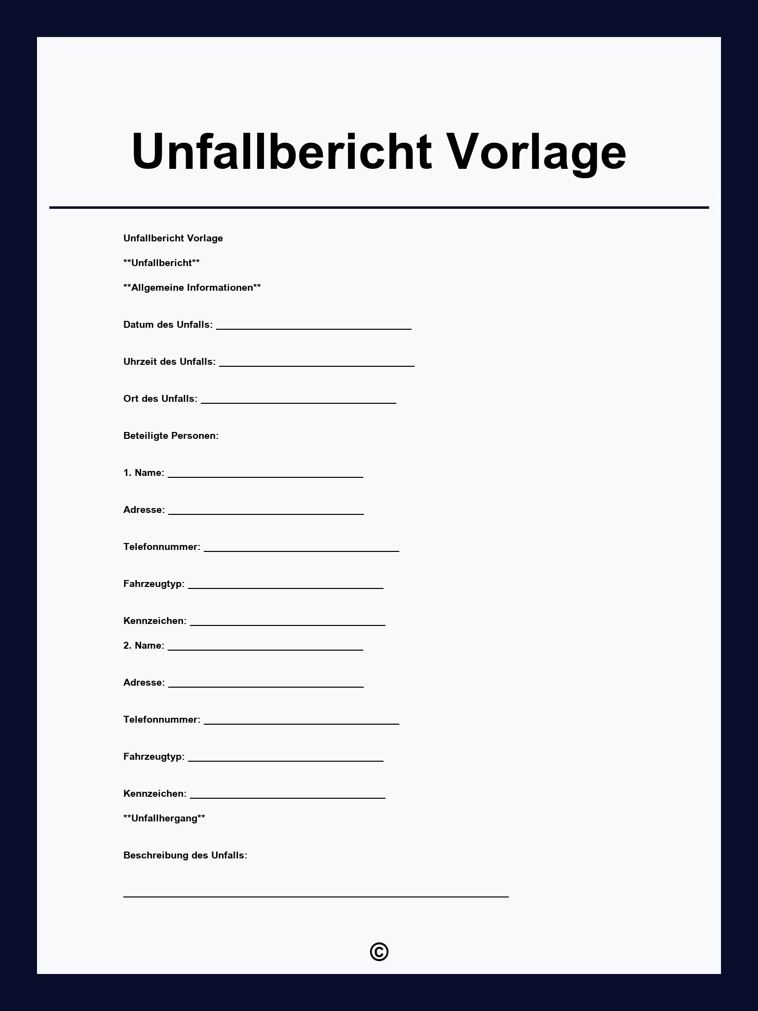 Unfallbericht Vorlage